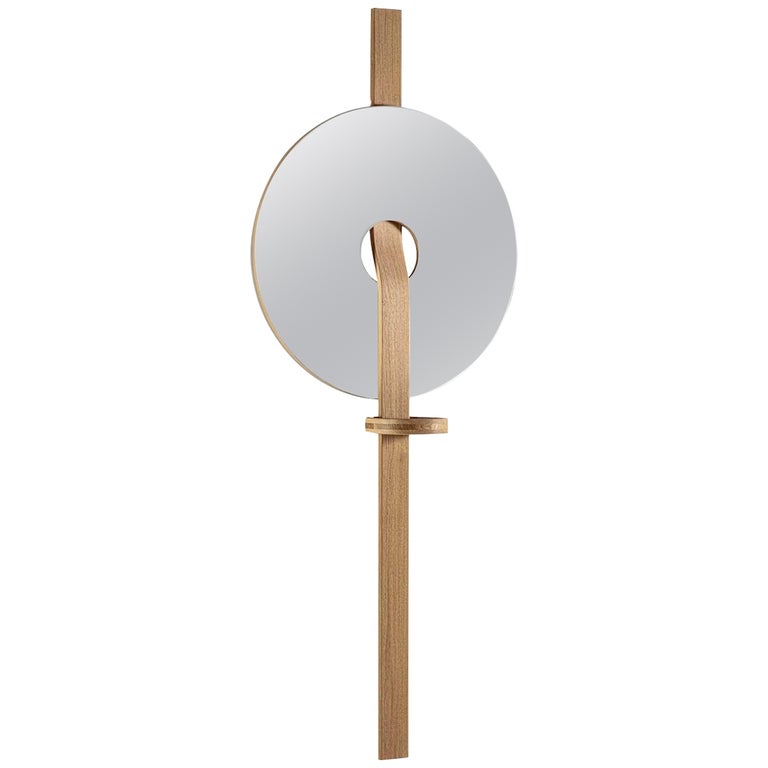 Irpin Disk Shaped Light Brown Wall Mirror For Sale at 1stDibs