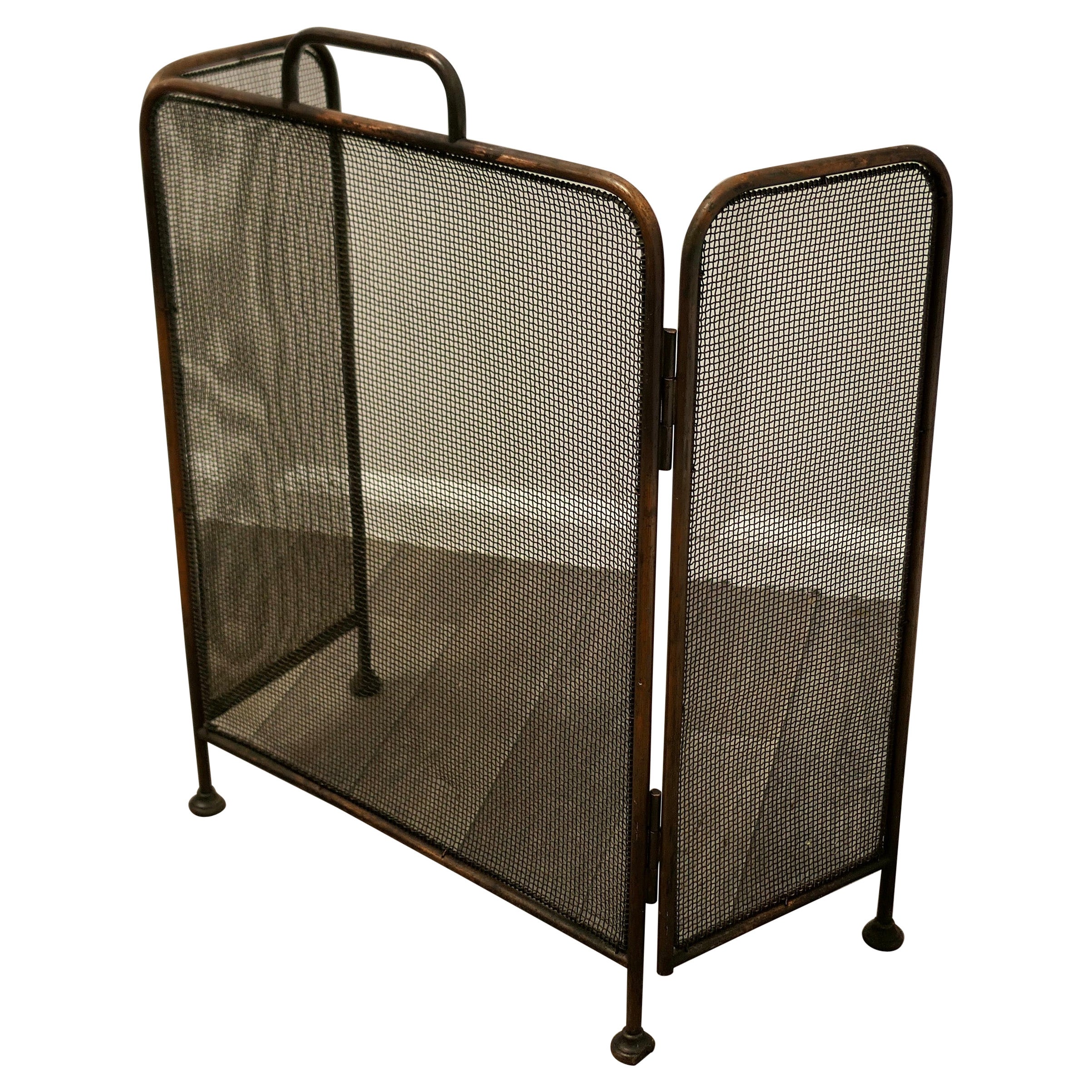 Large Folding Brass and Iron Fire Guard for Inglenook Fireplace For ...