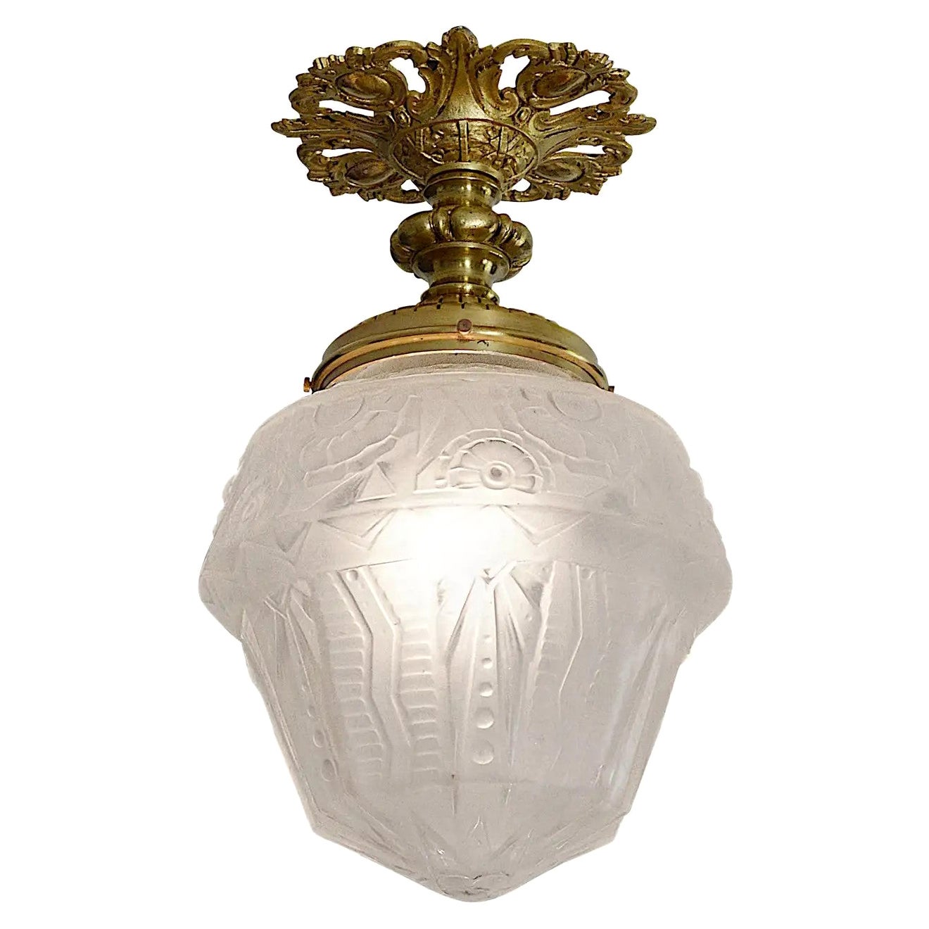 French Art Deco Flush Mount Signed by Muller Freres For Sale at 1stDibs