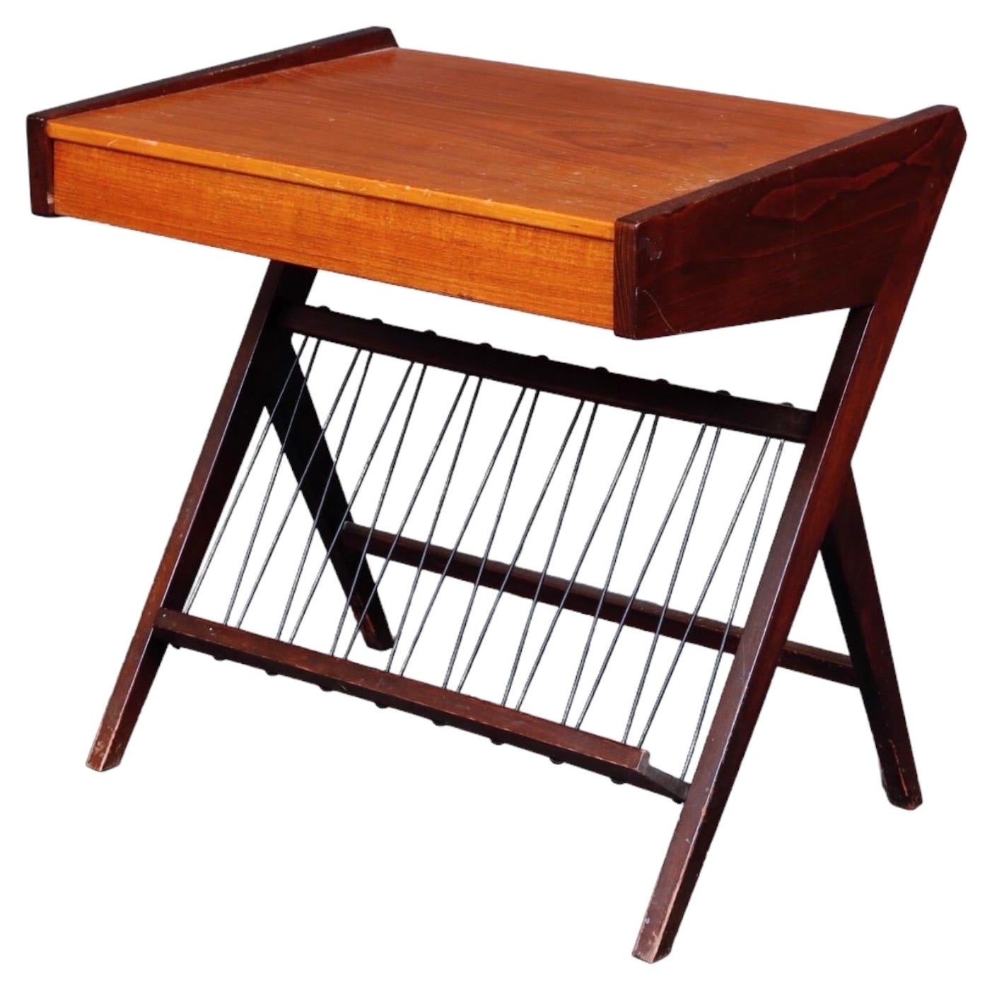 Mid-Century Z Shape End Table with Magazine Rack at 1stDibs