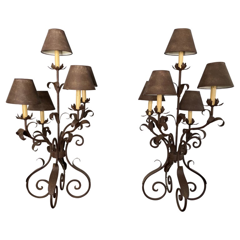 Vintage Country French Tole Candelabra Buffet Lamps For Sale at 1stDibs