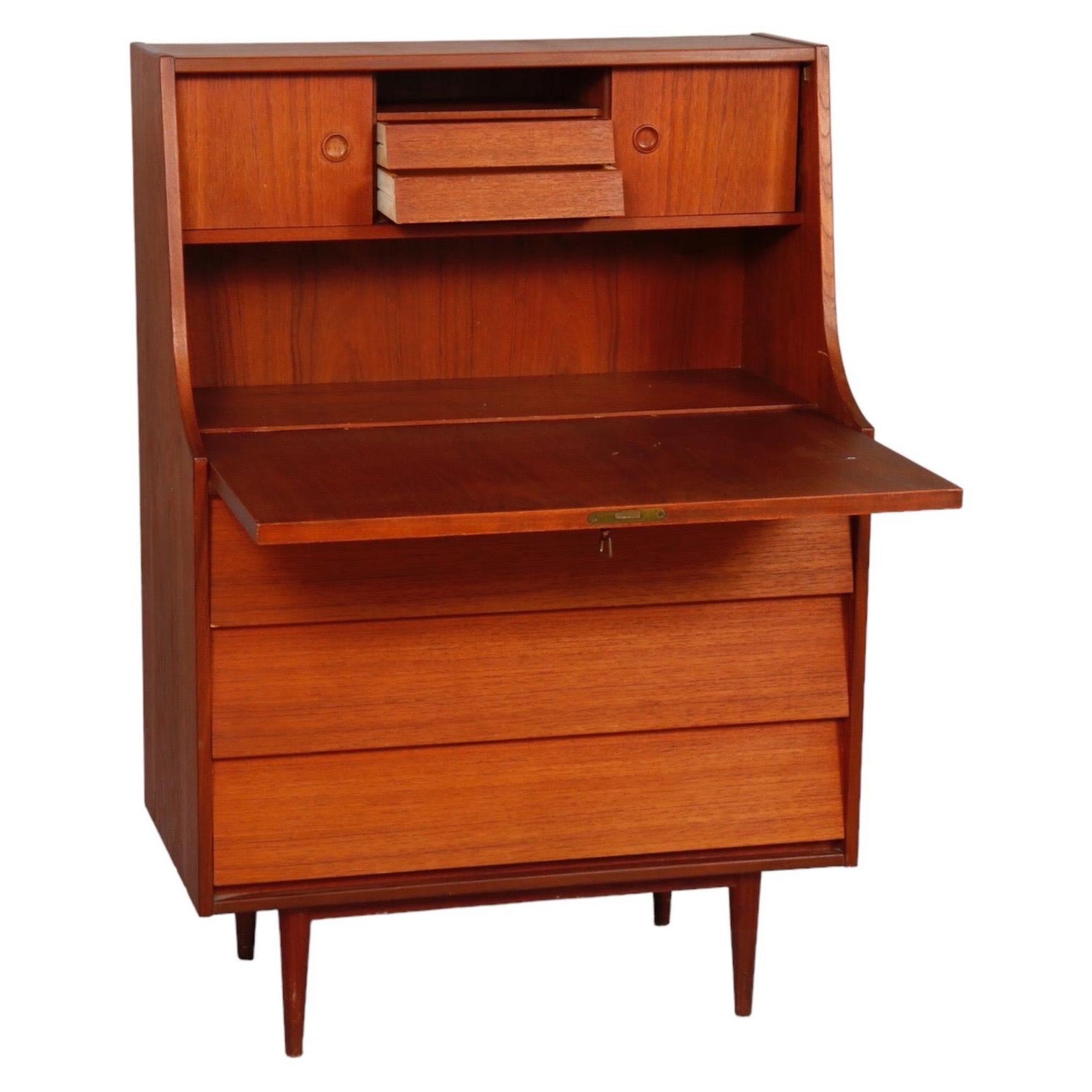 Mid-Century Modern Danish Teak Secretary with Bookshelf at 1stDibs