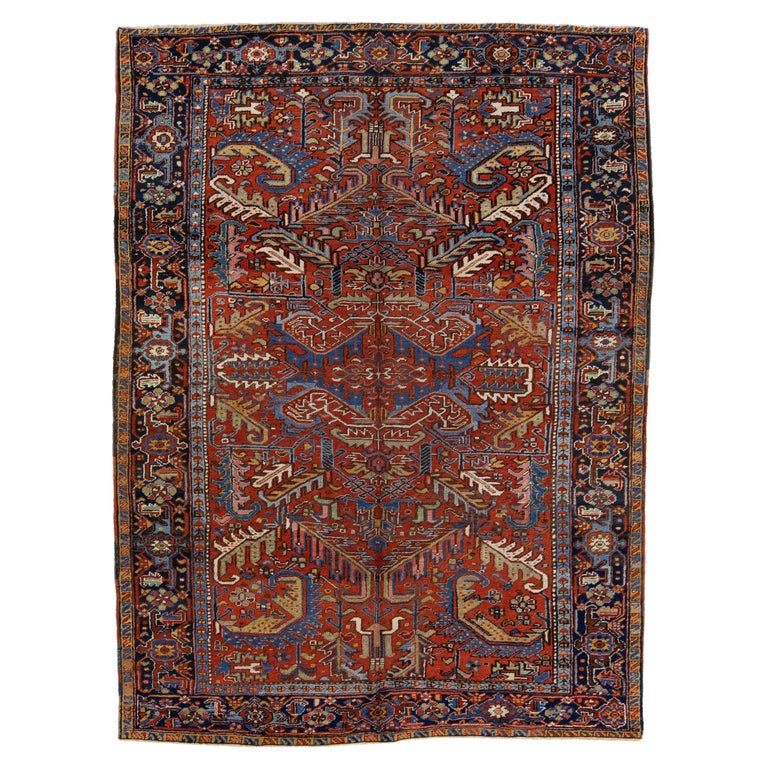 Rust Antique Persian Heriz Handmade Allover Motif Wool Rug For Sale at ...