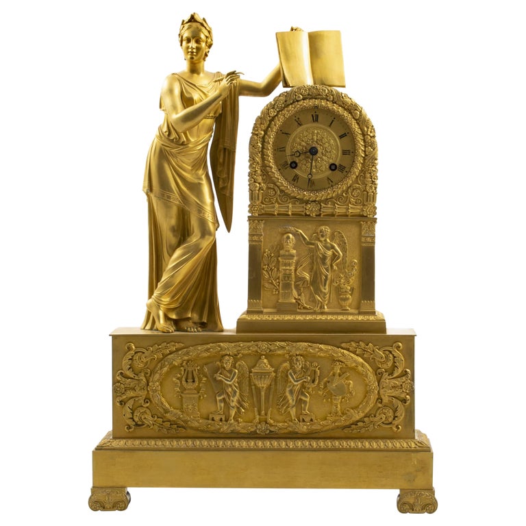 French Empire Ormolu Clock For Sale at 1stDibs