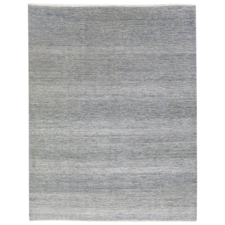 Modern Indian Handmade Solid Gray Room Size Wool Rug For Sale at 1stDibs