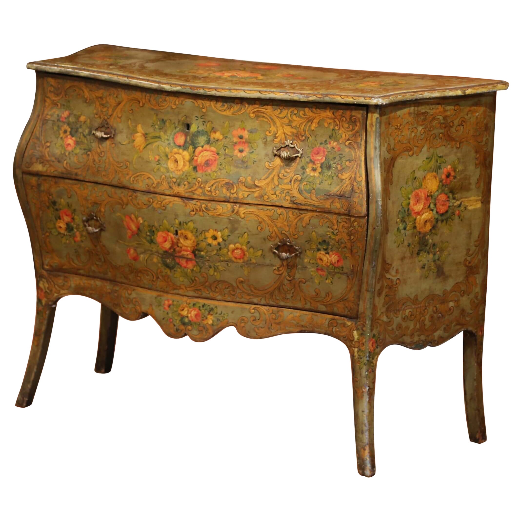18th c. Italian Painted Bombe Commode For Sale at 1stDibs