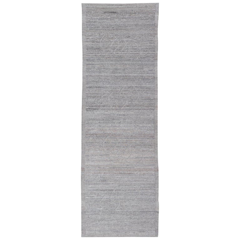 Modern Casual Runner Hand Knotted in Neutral Tones with Shades of Grey ...