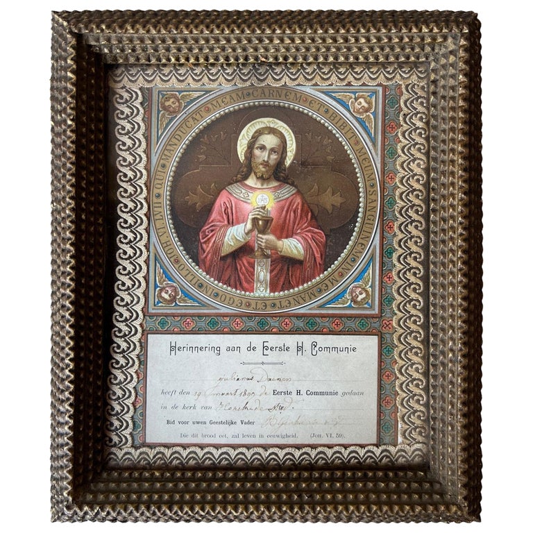 Antique Dutch Tramp Art First Communion Certificate, 1899 For Sale at ...