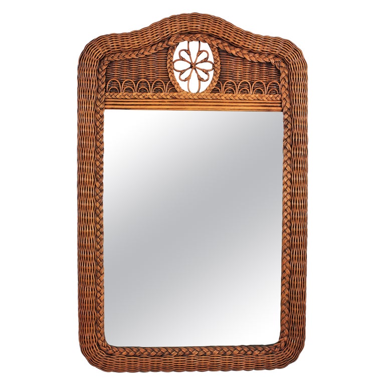 Large Woven Rattan Mirror, 1970s For Sale at 1stDibs