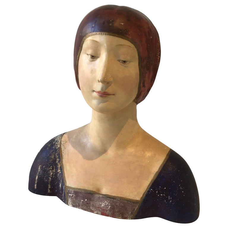 1920s Hand Painted Plaster Female Bust For Sale at 1stDibs