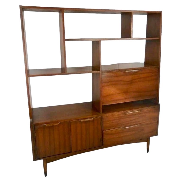 Vintage Mid-Century Modern Solid Walnut Book Case Shelf with Writing ...