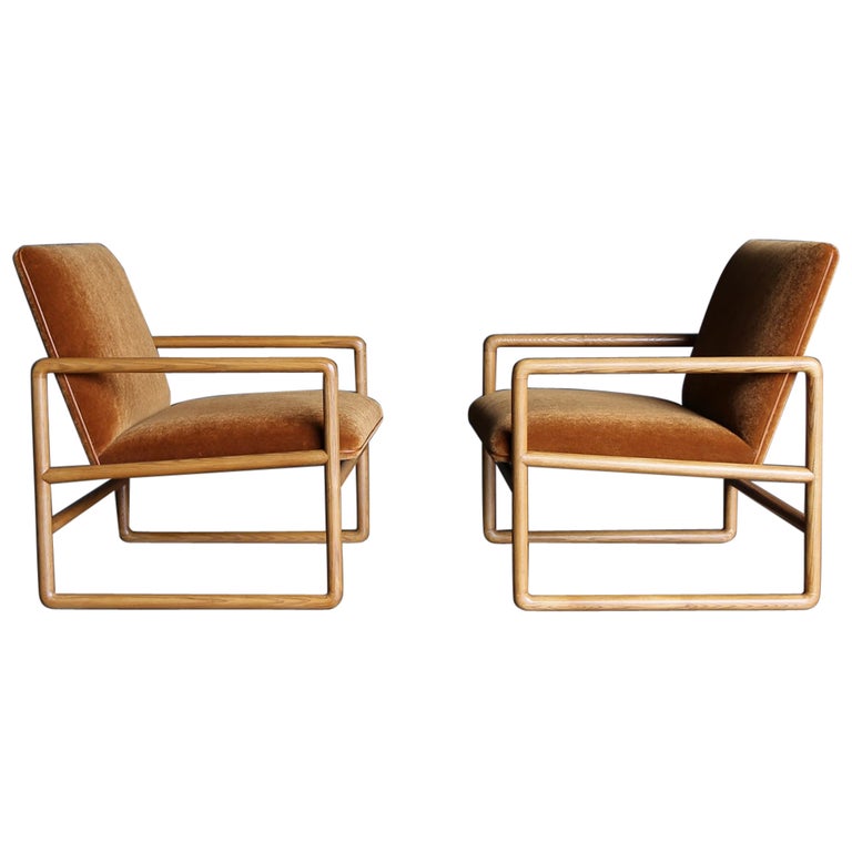 Ward Bennett Oak and Mohair Lounge Chairs for Brickel Associates, circa ...