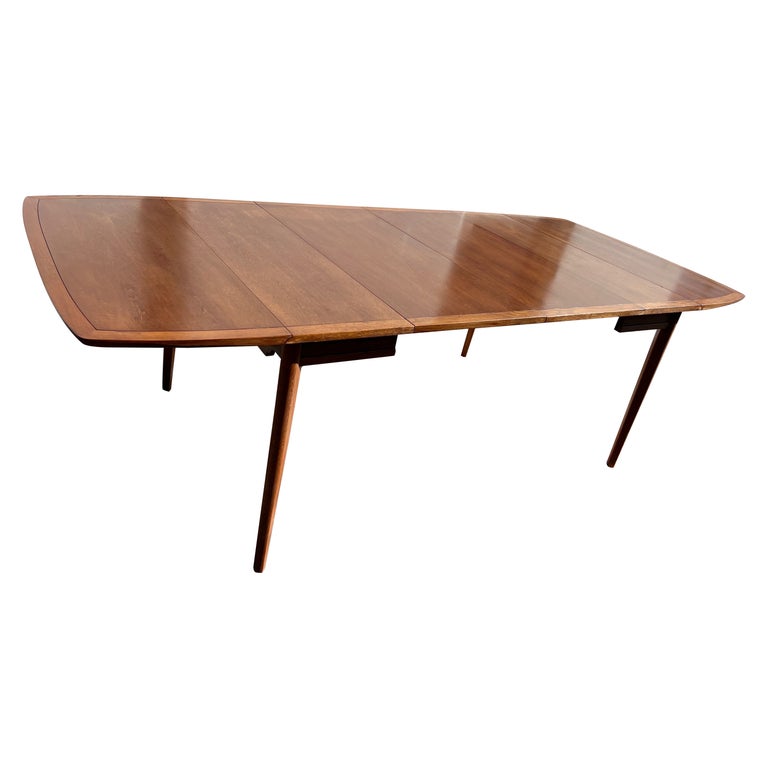 Kipp Stewart for Drexel Walnut Dining Table with 4 Leaves at 1stDibs