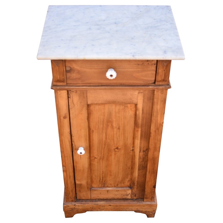 Pine Marble-Top Nightstand For Sale at 1stDibs