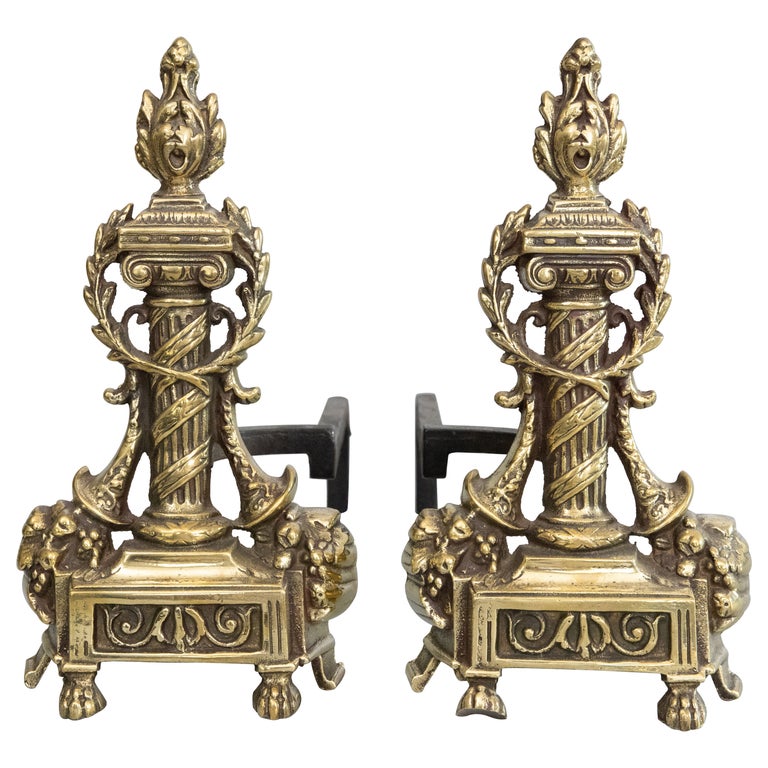 Pair of English Neoclassical Style Brass Andirons, Circa 1900 For Sale ...