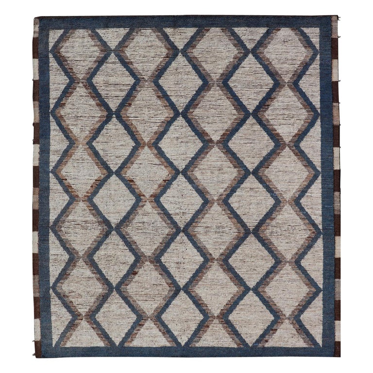 Modern Diamond Design in, off White, Stone Blue, Light Brown Colors For ...