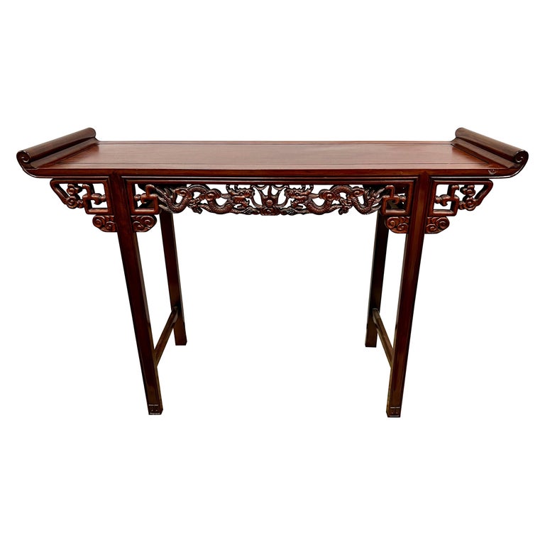 Chinese Carved Console Altar Table with Dragons For Sale at 1stDibs