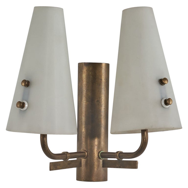 Italian Designer, Sconce, Brass, Glass, Italy, 1950s For Sale at 1stDibs