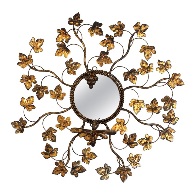 Sunburst Foliage Gilt Iron Mirror with Dragon Fly Motif, 1950s For Sale ...