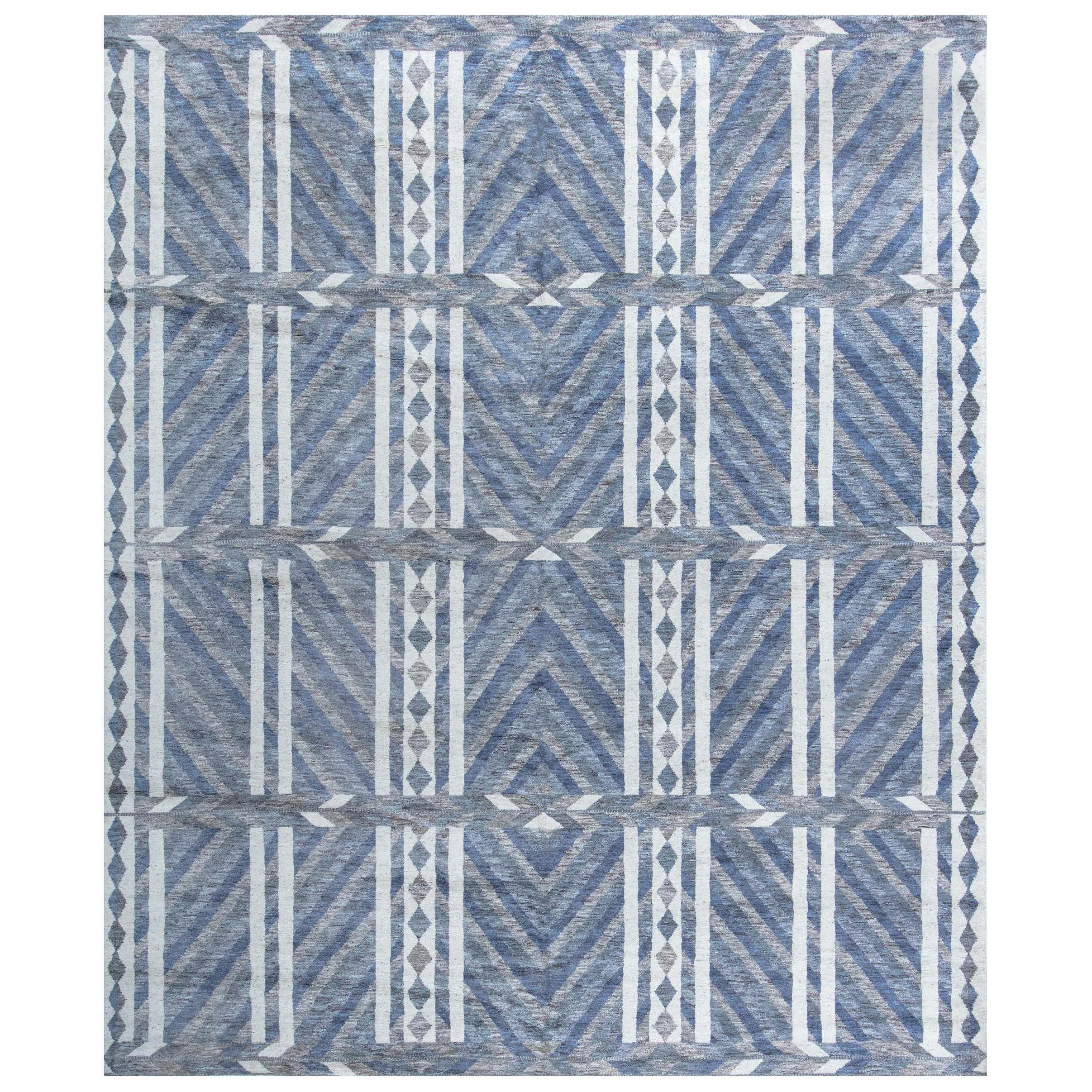 Modern Swedish Design Blue Handmade Wool Pile Rug by Doris Leslie Blau ...