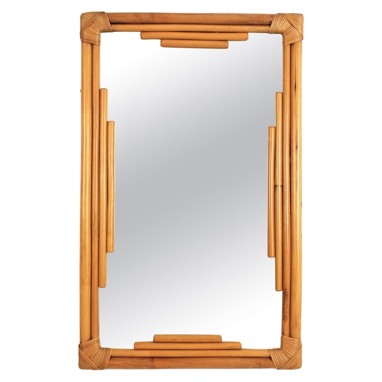 Bamboo Rattan Large Rectangular Wall Mirror at 1stDibs