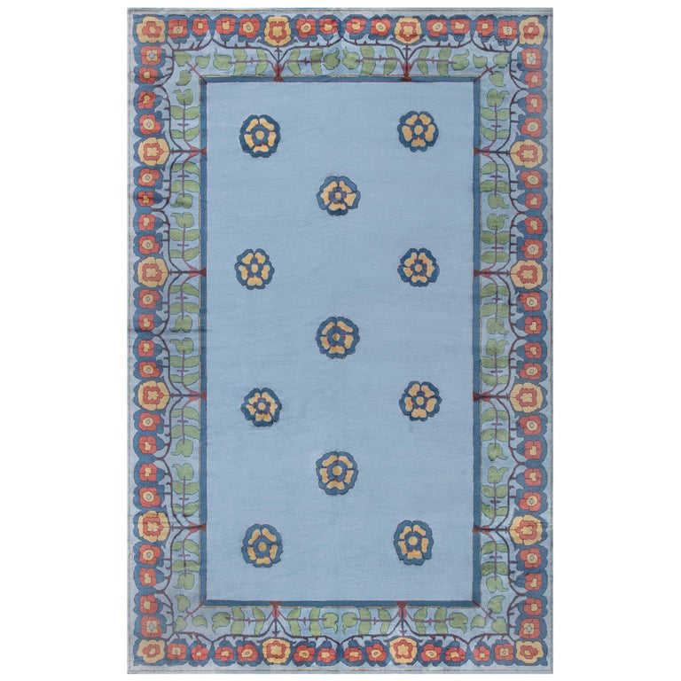 Modern Arts and Crafts Style Blue Green Yellow Wool Rug by Doris Leslie ...