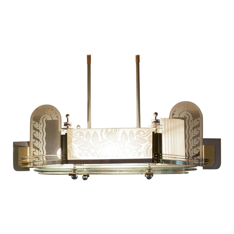 Monumental 1931 Art Deco "Wiltern Theater" Cut Glass Geometric ...