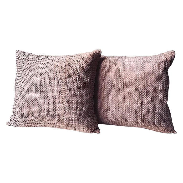 Pair Hand Woven Suede Cushions Color Old Rose Square Shaped For Sale at ...