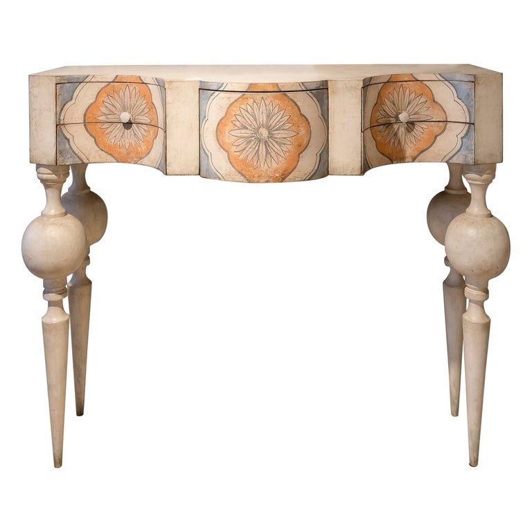 18th Century Hand-Painted Venetian Style White Sunflower Console with ...