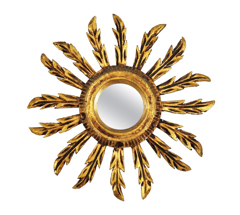 Spanish Baroque Sunburst Convex Mini Sized Mirror For Sale at 1stDibs