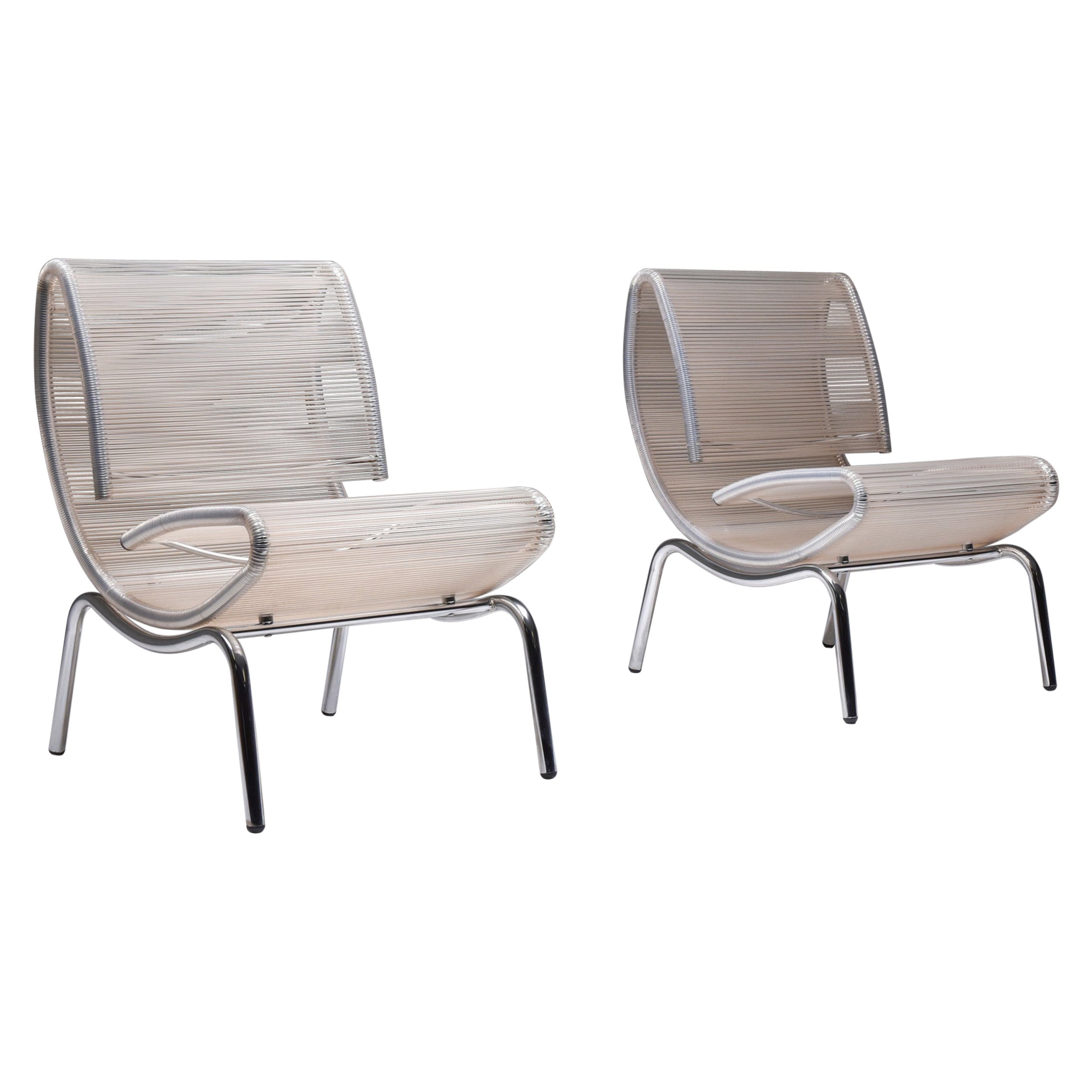 Post Modern DIA Ribbon Side Chairs with Chrome Base Trim In Cream ...