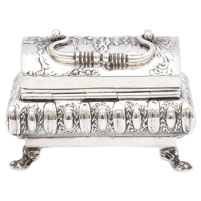 Renaissance Style Sterling Silver Paw-Footed Trinkets Box With Hinged ...