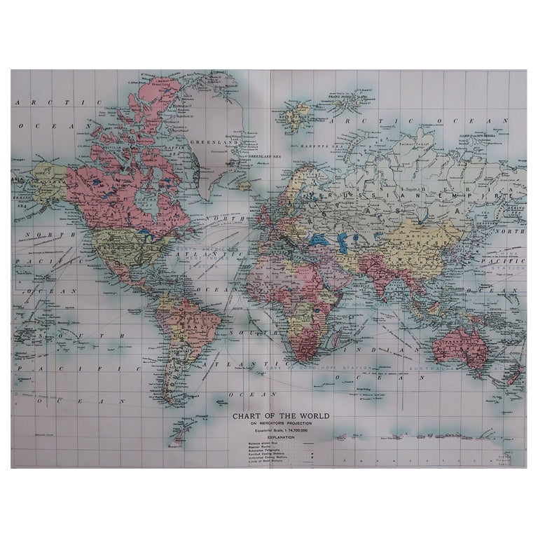 Large Original Vintage Map of the World, 1903 at 1stDibs