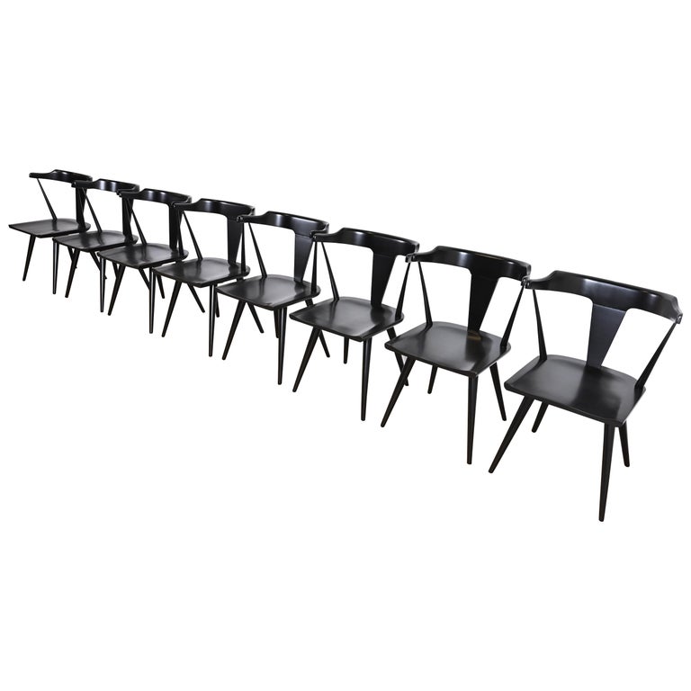 Paul McCobb Planner Group Black Lacquered T-Back Dining Chairs, Set of ...
