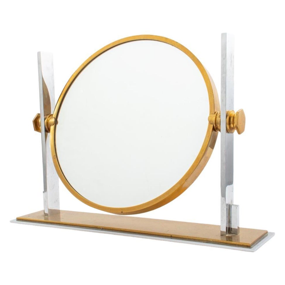 Karl Springer Large Chrome and Brass Vanity Mirror For Sale at 1stDibs