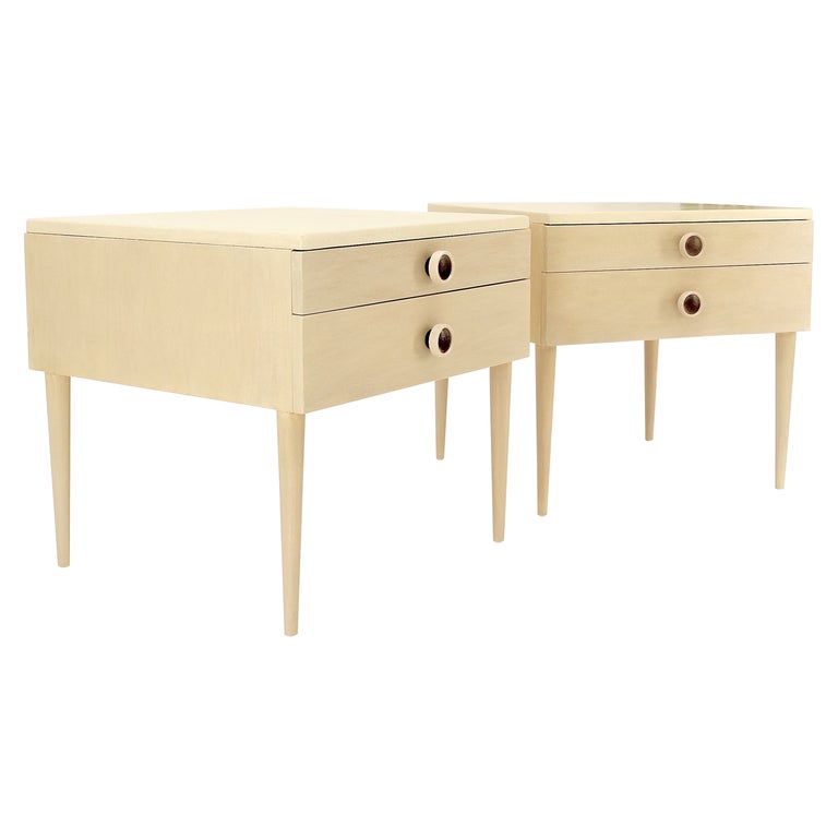 Mid-Century Modern Bleached Walnut Cork Tops Paul Frankl End Side Tables MINT! For Sale at 1stDibs