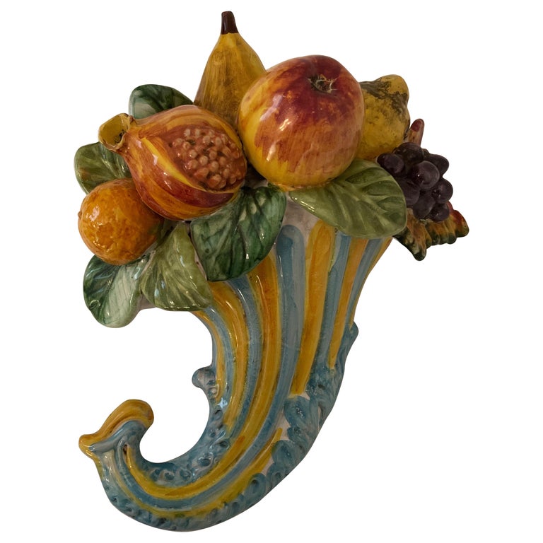 Vintage Italian Terra Cotta Cornucopia Wall Hanging For Sale at 1stDibs