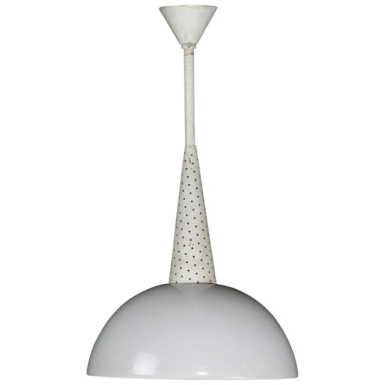 Industrial White Milk Glass and Steel Pendant Light with Glass Bottom ...