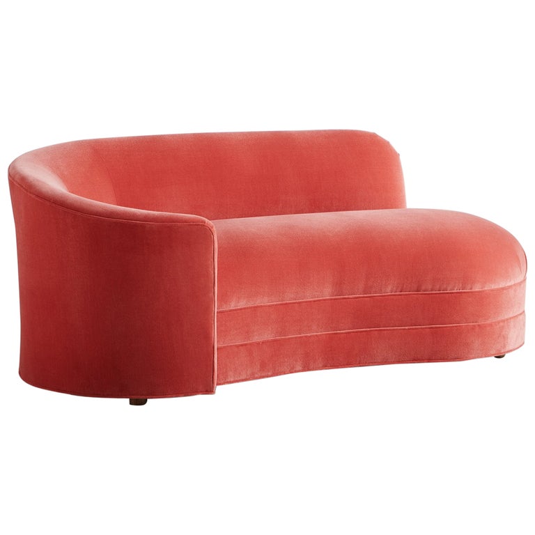 Curved Chaise Lounge in Pink Velvet, USA 20th Century For Sale at 1stDibs