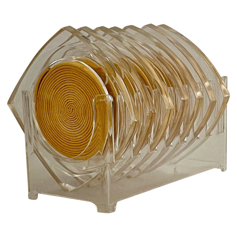 20th Century Clear Acrylic Coasters and Stand For Sale at 1stDibs