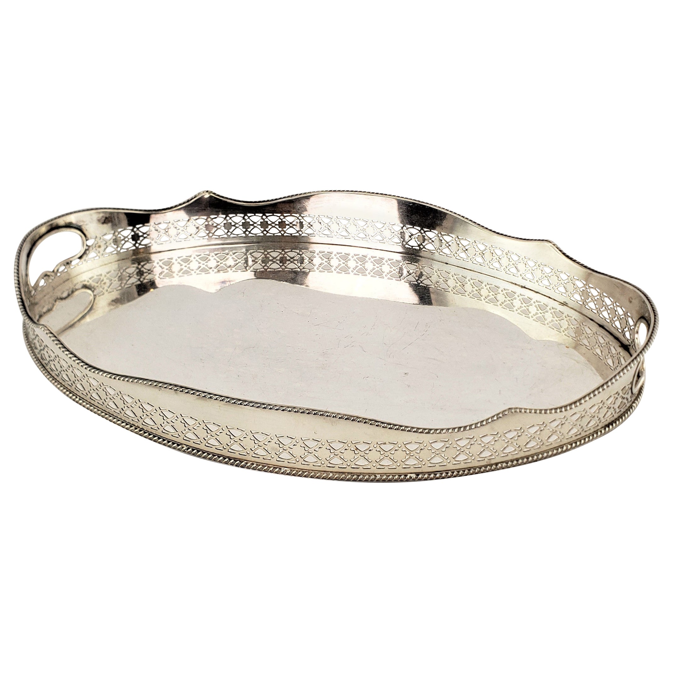 Large English Silver Oval Gallery Serving or Drinks Tray at 1stDibs