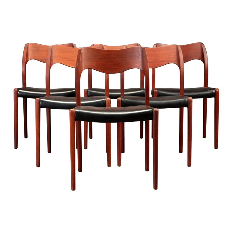 1960s Niels Otto Møller Six Fully Restored Teak Dining Chairs Custom ...