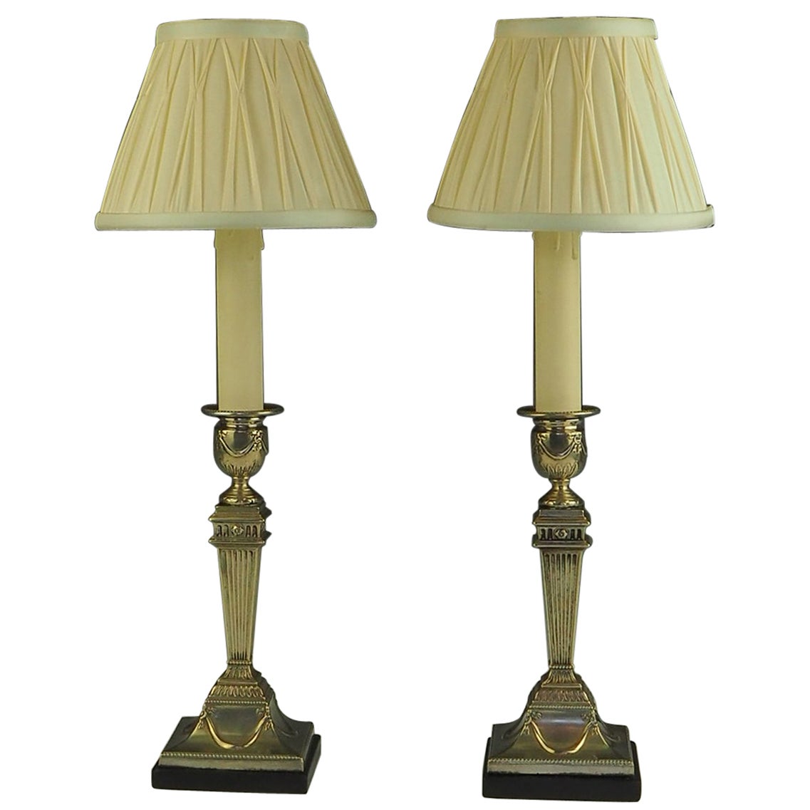 Pair of Vintage European Silver Plate Candlestick Lamps at 1stDibs