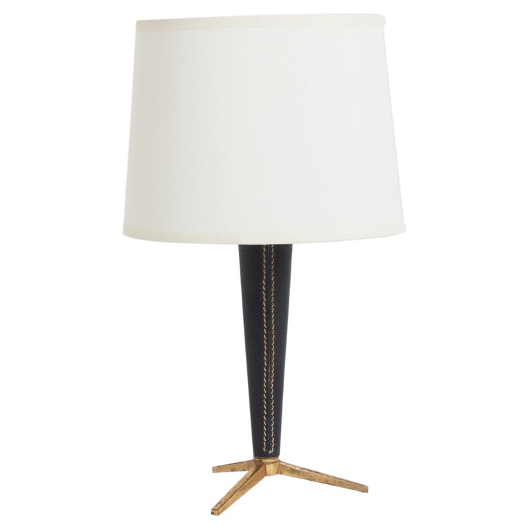 Mid-Century Black Leather and Brass Table Lamp at 1stDibs
