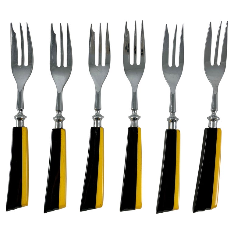 1930s Bakelite Handled Yellow and Black Art Deco Oyster or Pastry Forks ...