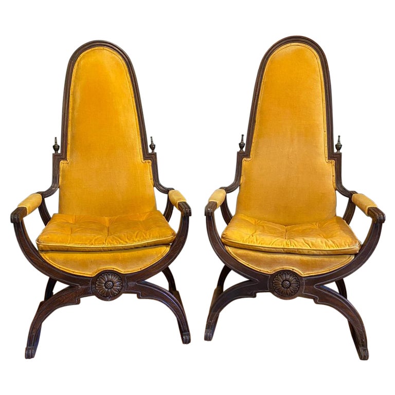Phyllis Morris Hollywood Regency Ingenue Throne Chairs Pair Yellow ...