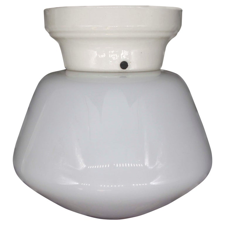 1920s White Ceramic Flush Mount Light w/ School House Globe For Sale at ...