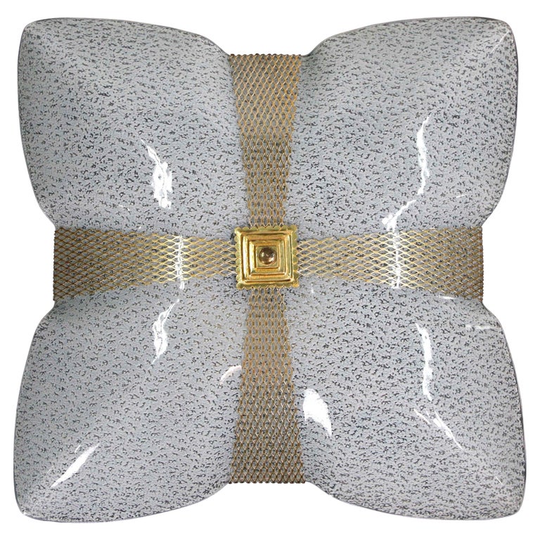 Mid-20th C Butterfly Glass Flush Mount Light w 4 Sockets Brass Trim For ...
