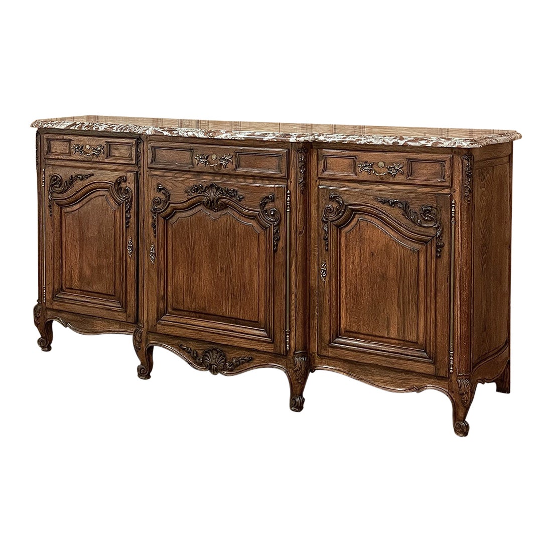 Massive Marble Topped Walnut Wood Louis XV Style Chateau Buffet at ...