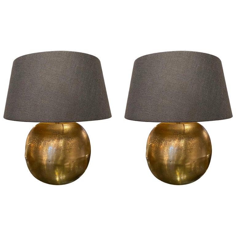 Textured Gold Color Metal Pair of Lamps, China, Contemporary For Sale ...